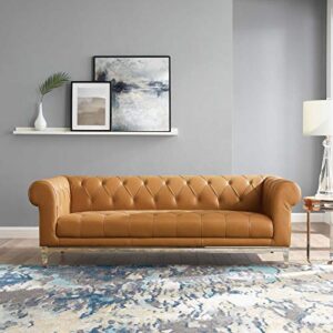 Modway Idyll Tufted Button Upholstered Leather Chesterfield Sofa, Tan