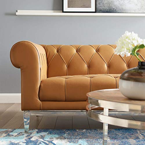 Modway Idyll Tufted Button Upholstered Leather Chesterfield Sofa, Tan