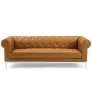 Modway Idyll Tufted Button Upholstered Leather Chesterfield Sofa, Tan