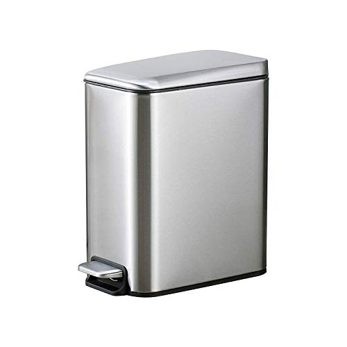 YCTEC 1.3 Gallon/5 Liter Stainless Steel Small Trash Can with Lid Soft Close, Removable Inner Waste Basket, Rectangular Slim Garbage Can for Bathroom Bedroom Office, Narrow Step Trash Bin, Silver