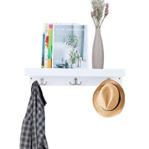 Satauko Wall Mounted Coat Rack Shelf Décor for Photo Ledge Display, Wood Wall Key Holder Hooks Storage, White Floating Shelves Organizer for Entryway, Kitchen, Bathroom.