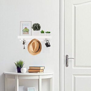 Satauko Wall Mounted Coat Rack Shelf Décor for Photo Ledge Display, Wood Wall Key Holder Hooks Storage, White Floating Shelves Organizer for Entryway, Kitchen, Bathroom.