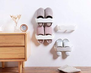 meoly wall mounted shoe rack 4pcs pack plastic hanging over door shoe rack storage organizer holder hanger with adhesive tape (white)