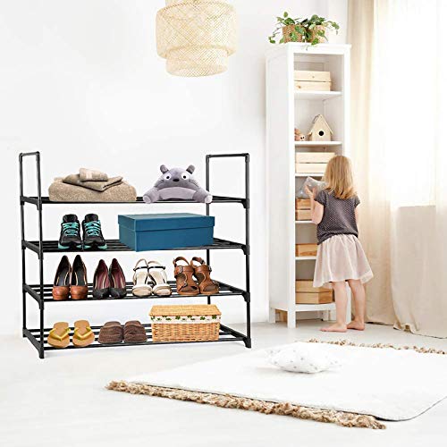 DazHom 4-Tier Shoe Rack, Shoe Racks Storage Organizer Closet, Metal Cabinet Stackable Shoe Rack Tower, Space Saving Organizer Shoe Shelf Durable Holds 20 Pairs, Black