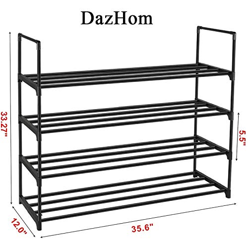 DazHom 4-Tier Shoe Rack, Shoe Racks Storage Organizer Closet, Metal Cabinet Stackable Shoe Rack Tower, Space Saving Organizer Shoe Shelf Durable Holds 20 Pairs, Black