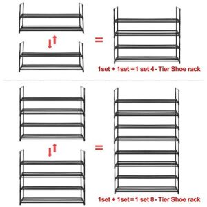 DazHom 4-Tier Shoe Rack, Shoe Racks Storage Organizer Closet, Metal Cabinet Stackable Shoe Rack Tower, Space Saving Organizer Shoe Shelf Durable Holds 20 Pairs, Black