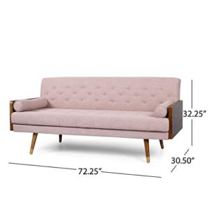 GDFStudio Aidan Mid-Century Modern Tufted Fabric Sofa, Light Blush and Dark Walnut