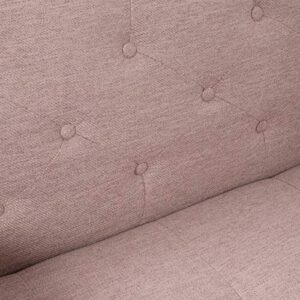 GDFStudio Aidan Mid-Century Modern Tufted Fabric Sofa, Light Blush and Dark Walnut