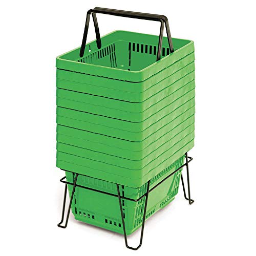 Shopping Baskets in Stand Green Plastic 17 x 11 3/4 x 9 (L x W x D) Set of 13