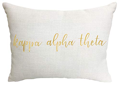 Sorority Shop Kappa Alpha Theta Pillow – Gold Script Design, 12" x 16" Lumbar Pillow Sorority