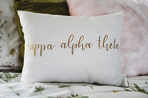 Sorority Shop Kappa Alpha Theta Pillow – Gold Script Design, 12" x 16" Lumbar Pillow Sorority