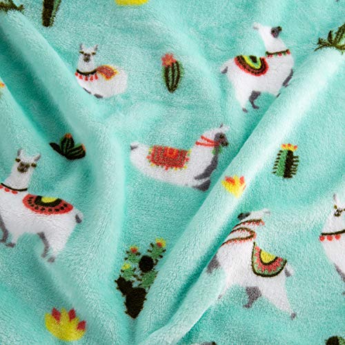 AVAFORT Velvet Plush Home Fleece Throw Blanket for Couch Sofa Bed, Warm Elegant Fuzzy Flannel Blanket for Kid Baby Adults or Pet, Lightweight Soft Cozy Warm Luxury Microfiber Blankets (Llama-Aqua Sky)