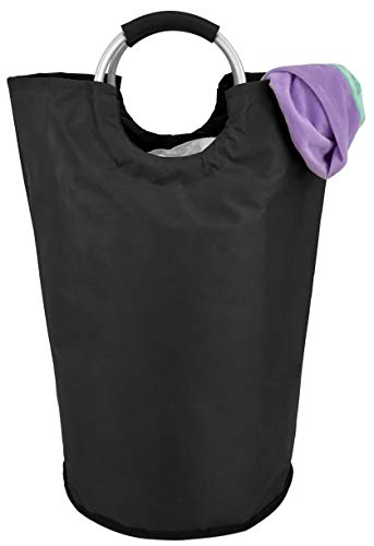 Collapsible Fabric Laundry Hamper - Portable, Foldable Large Capacity Laundry Basket, Durable Comfortable Padded Carry Handles, Self Standing Washing Bin, Folds Easily in Laundry Room Storage. (Black)