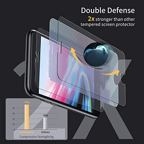 UNBREAKcable Screen Protector for iPhone SE 2022/ SE 2020/ iPhone 8/7, Double Shatterproof Tempered Glass [Easy Installation Frame] [9H Hardness] [HD Clear] for iPhone SE/8/7/6s/6 4.7inch - 2 Pack