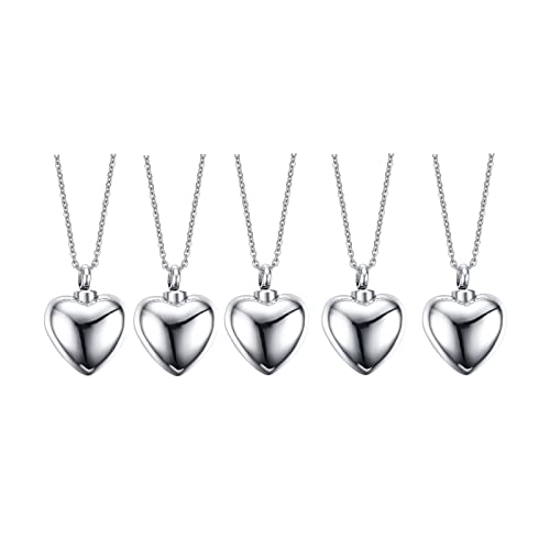 VNOX Pack of 5 Cremation Jewelry Cute Heart Cremation Urn Necklace for Ashes Holder Urn Pendant Necklace Keepsake Jewelry