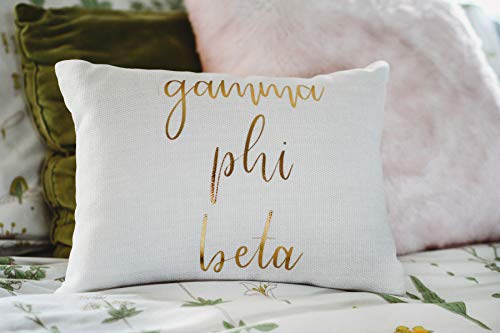 Sorority Shop Gamma Phi Beta Pillow – Gold Script Design, 12" x 16" Lumbar Pillow Sorority