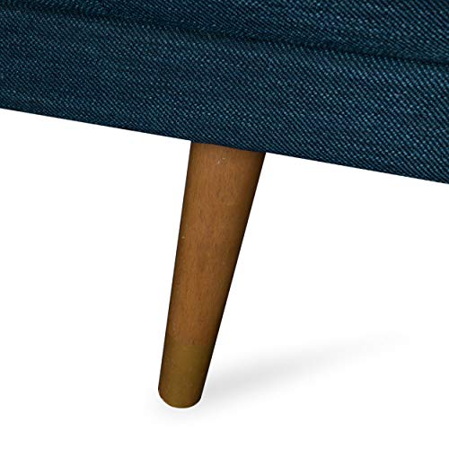 Great Deal Furniture Aidan Mid-Century Modern Tufted Fabric Sofa, Navy Blue and Dark Walnut