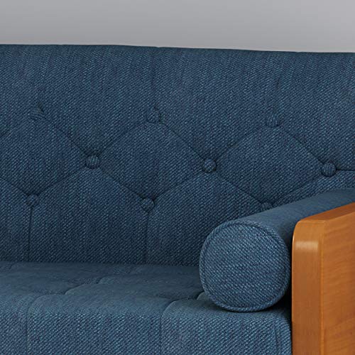 Great Deal Furniture Aidan Mid-Century Modern Tufted Fabric Sofa, Navy Blue and Dark Walnut