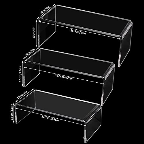 obmwang 3 Pack Large Clear Acrylic Riser Set, Acrylic Display Risers Shelf Showcase Fixtures for Jewelry Display Stand, 5mm Thickness (3 Sizes A)