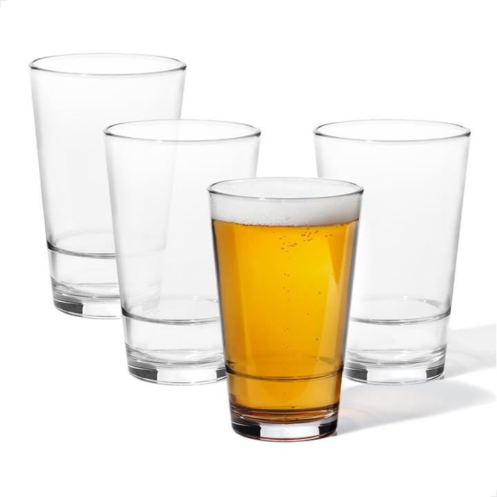 TOSSWARE RESERVE 16oz Pint SET OF 4, Premium Quality, Tritan Dishwasher Safe & Heat Resistant Unbreakable Plastic Beer Glasses, Clear