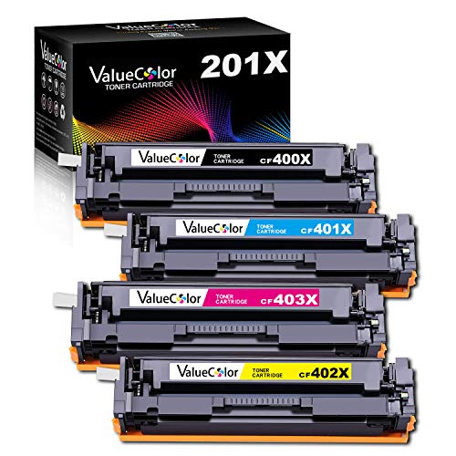 Valuecolor Compatible Toner Cartridge Replacement for HP 201X 201A CF400X CF401X CF402X CF403X CF400A Used in Color Pro MFP M277dw MFP M277c6 M277n M252n M252dw Printer (4 Pack)