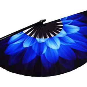 Amajiji Large Folding Fan, Rave Festival Accessories for Men/Women, Chinease/Japanese Bamboo Hand Fan, Performance Decoration Gift Dance Handheld Fan (Blue Flowers)