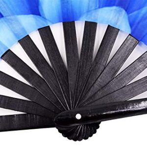 Amajiji Large Folding Fan, Rave Festival Accessories for Men/Women, Chinease/Japanese Bamboo Hand Fan, Performance Decoration Gift Dance Handheld Fan (Blue Flowers)