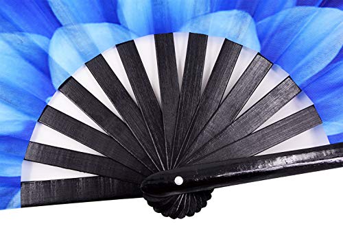 Amajiji Large Folding Fan, Rave Festival Accessories for Men/Women, Chinease/Japanese Bamboo Hand Fan, Performance Decoration Gift Dance Handheld Fan (Blue Flowers)