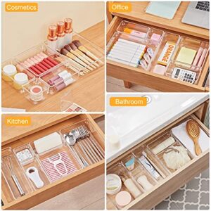 SMARTAKE 13-Piece Drawer Organizers with Non-Slip Silicone Pads, 5-Size Desk Drawer Organizer Trays Storage Tray for Makeup, Jewelries, Utensils in Bedroom Dresser, Office and Kitchen, Clear