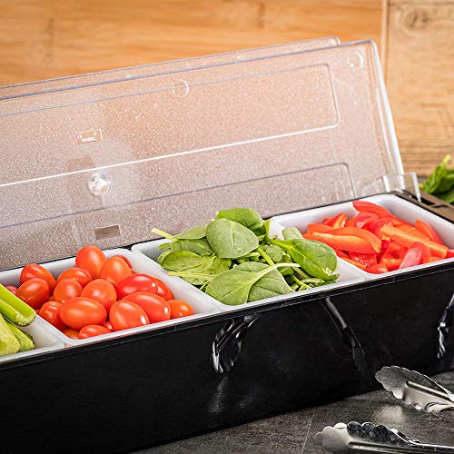 Restaurantware Bar Lux 19.6 x 6.25 x 3.7 Inch Condiment Caddy, 1 Durable Bar Caddy - 4 Compartments, Built-In Lid, Black Plastic Condiment Holder, For Home, Work, Or Restaurant