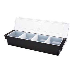 Restaurantware Bar Lux 19.6 x 6.25 x 3.7 Inch Condiment Caddy, 1 Durable Bar Caddy - 4 Compartments, Built-In Lid, Black Plastic Condiment Holder, For Home, Work, Or Restaurant