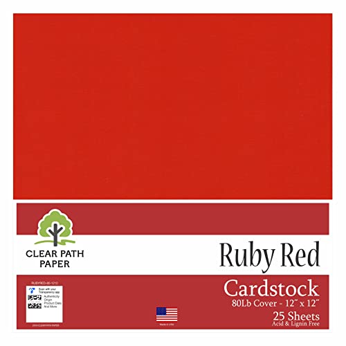 Ruby Red Cardstock - 12 x 12 inch - 80Lb Cover - 25 Sheets - Clear Path Paper