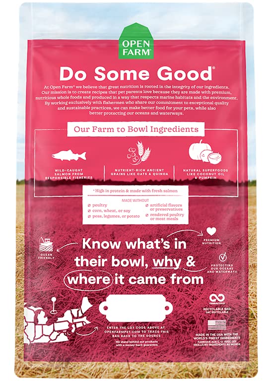 Open Farm Wild-Caught Salmon & Ancient Grains Dry Dog Food, Sustainably Fished Salmon Recipe with Wholesome Grains and No Artificial Flavors or Preservatives, 4 lbs