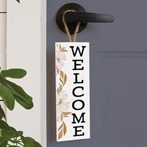 P. Graham Dunn Welcome Floral Brown 10 x 4 Solid Pine Wood Decorative Vertical String Sign