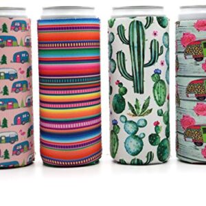 Party Girl Kim Slim Can Coolers - Neoprene Insulated Slim Can Cooler for Tall Skinny 12oz Cans like Truly Hard Seltzers and Red Bull - 4 Pack Camper