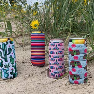 Party Girl Kim Slim Can Coolers - Neoprene Insulated Slim Can Cooler for Tall Skinny 12oz Cans like Truly Hard Seltzers and Red Bull - 4 Pack Camper