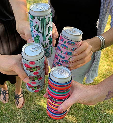 Party Girl Kim Slim Can Coolers - Neoprene Insulated Slim Can Cooler for Tall Skinny 12oz Cans like Truly Hard Seltzers and Red Bull - 4 Pack Camper