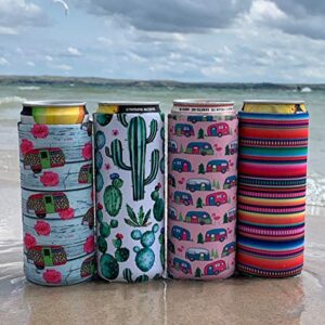 Party Girl Kim Slim Can Coolers - Neoprene Insulated Slim Can Cooler for Tall Skinny 12oz Cans like Truly Hard Seltzers and Red Bull - 4 Pack Camper