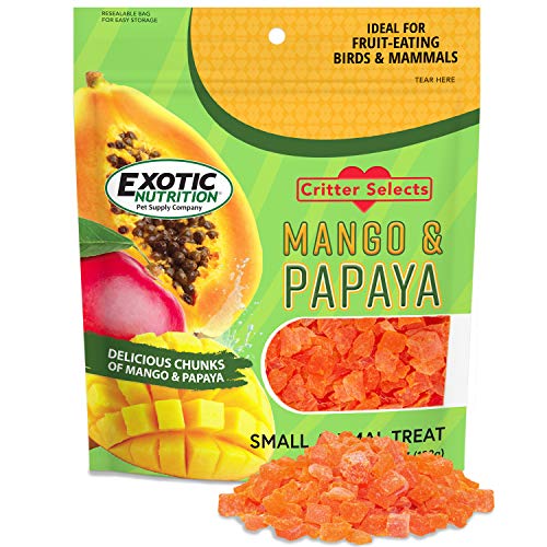 Mango & Papaya Treat (4.5 oz.) - Healthy Natural Dried Fruit Treat - For Sugar Gliders, Hedgehogs, Prairie Dogs, Chinchillas, Monkeys, Squirrels, Skunks, Parrots, Degus, Marmosets & Other Small Pets