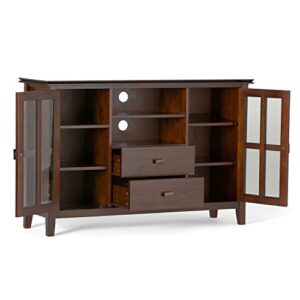 SIMPLIHOME Artisan SOLID WOOD Universal TV Media Stand, 53 inch Wide, Contemporary, Living Room Entertainment Center, Storage Shelves and Cabinets, for Flat Screen TVs up to 60 inches in Russet Brown