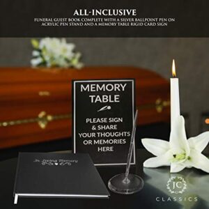 Funeral Guest Book | Memorial Guest Book | Black Guest Book for Funeral Hardcover | Guestbook for Sign In, Condolence | In Loving Memory in Silver Foil | Silver Pen and Memory Table Card Sign Included