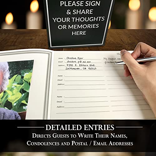 Funeral Guest Book | Memorial Guest Book | Black Guest Book for Funeral Hardcover | Guestbook for Sign In, Condolence | In Loving Memory in Silver Foil | Silver Pen and Memory Table Card Sign Included