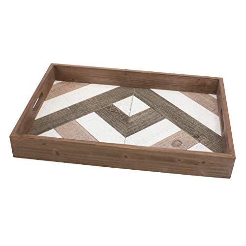 Stonebriar Rectangle Geometric Wooden Serving Tray with Handles, 18" x 12"