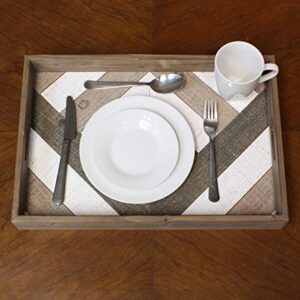 Stonebriar Rectangle Geometric Wooden Serving Tray with Handles, 18" x 12"