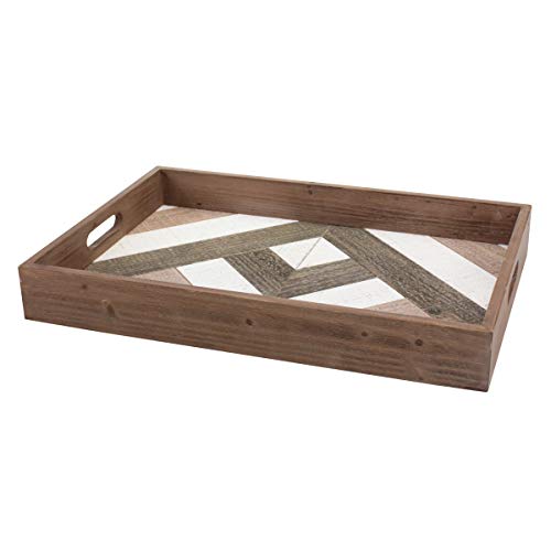 Stonebriar Rectangle Geometric Wooden Serving Tray with Handles, 18" x 12"