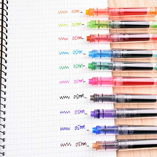 10pcs Rolling Ball Pens, Quick-Drying Ink Pens, 0.5mm Fine Point Pens Liquid Ink Rollerball Pens for School Office Home. (10 Colors Ink)