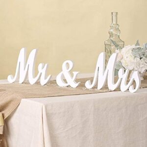 Adeeing Mr and Mrs Signs Wedding Sweetheart Table Decorations, Wooden Freestanding Letters for Photo Props, Rustic Wedding Decoration, Anniversary Wedding Shower Gift (White)