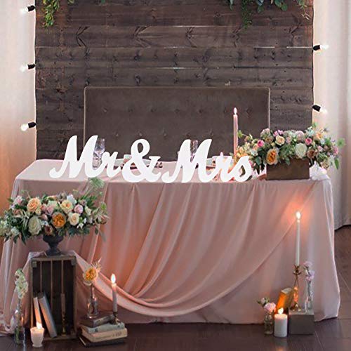 Adeeing Mr and Mrs Signs Wedding Sweetheart Table Decorations, Wooden Freestanding Letters for Photo Props, Rustic Wedding Decoration, Anniversary Wedding Shower Gift (White)