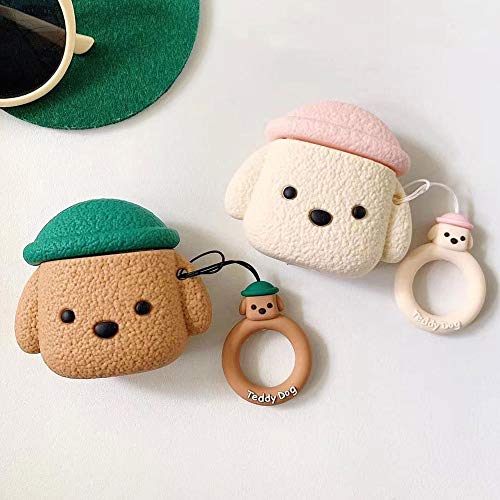 BONTOUJOUR AirPods Case, Newest Super Cute Creative Pet Hat Teddy Dog AirPods Case, Puppy Style Soft Silicone Earphone Protection Skin for AirPods1&2+Hook -Brown