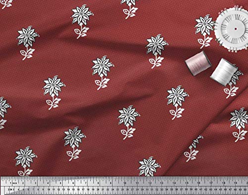 Soimoi Cotton Canvas Fabric Leaves & Floral Block Fabric Prints by Yard 56 Inch Wide